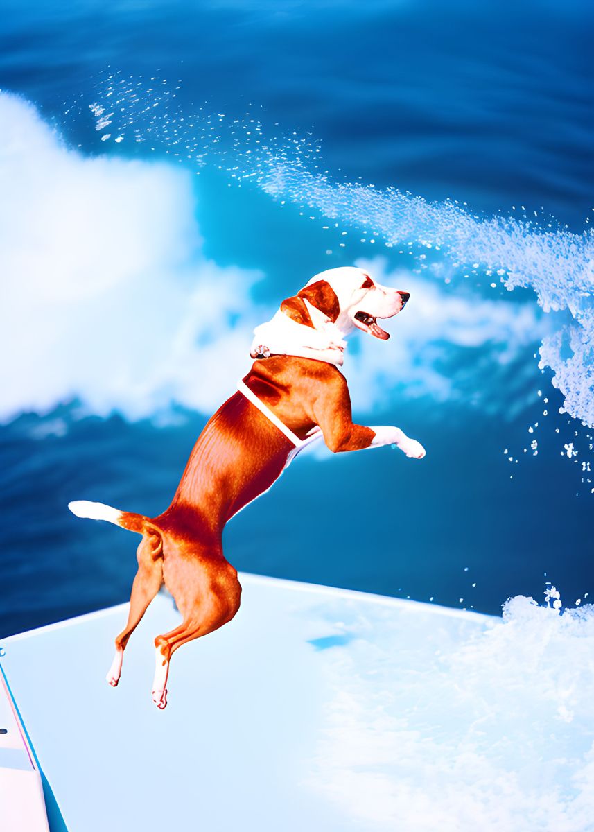'Jumping Dog in Water' Poster, picture, metal print, paint by Max Ronn ...