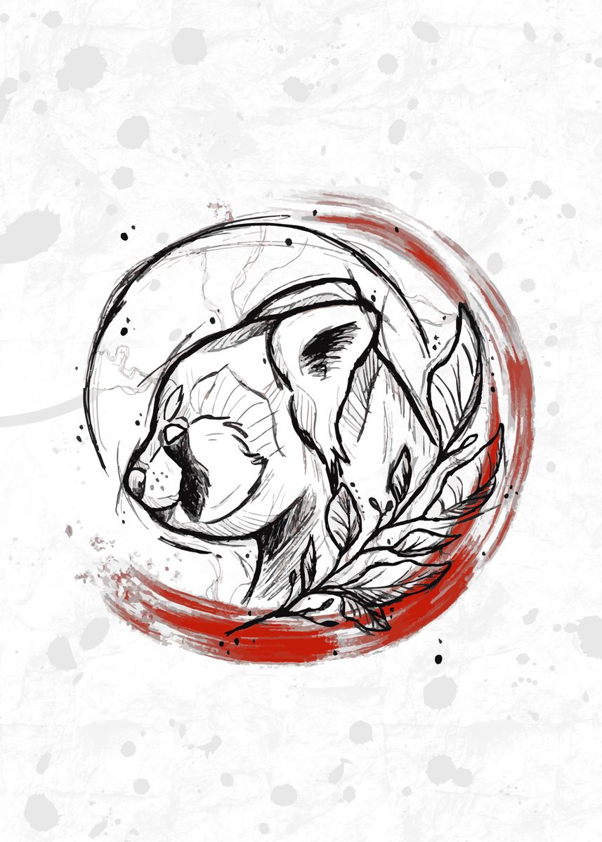 'Red Panda Red Circle' Poster, picture, metal print, paint by mellivora ...