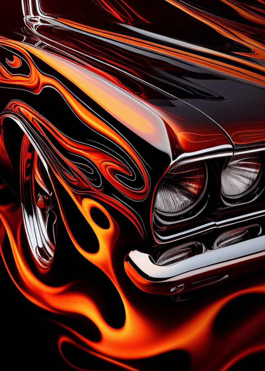 'Abstract Muscle Car Flames' Poster, picture, metal print, paint by ...