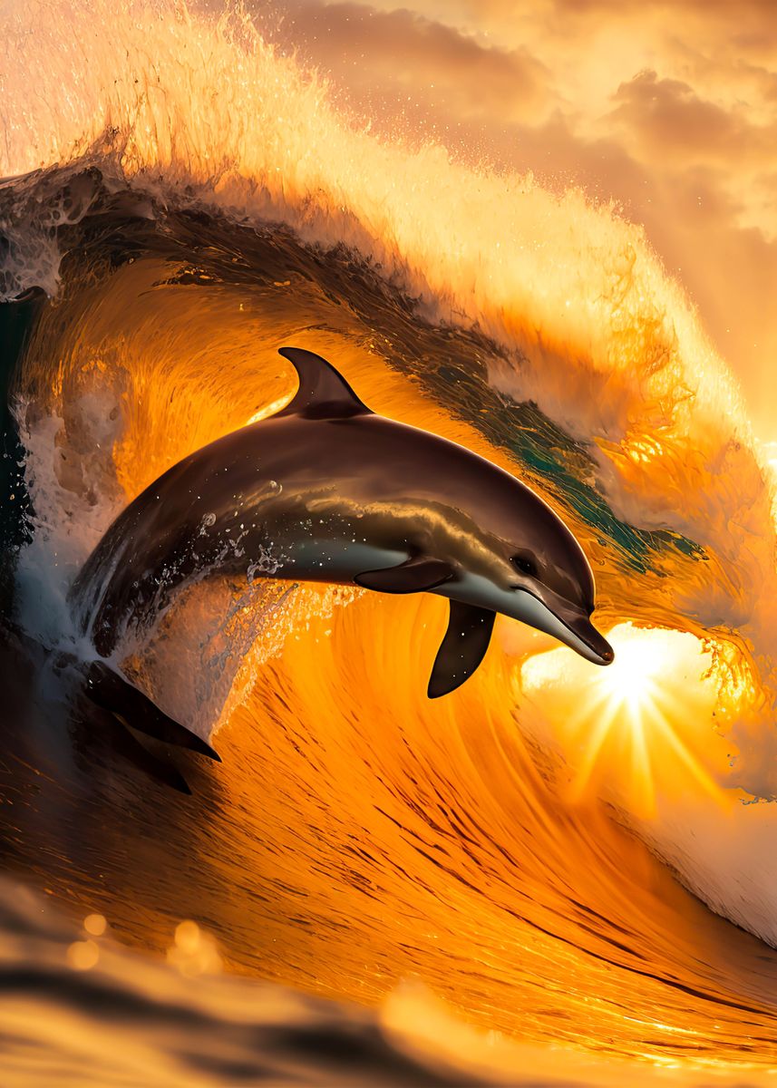 'Dolphin surfing' Poster, picture, metal print, paint by lauren akaety ...