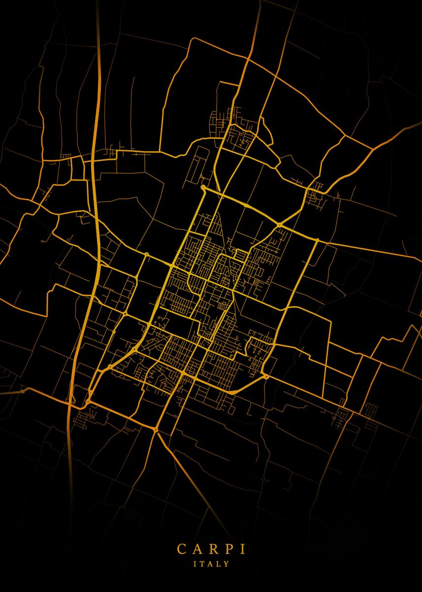 'Carpi City Map Gold' Poster, picture, metal print, paint by Trulaf ...