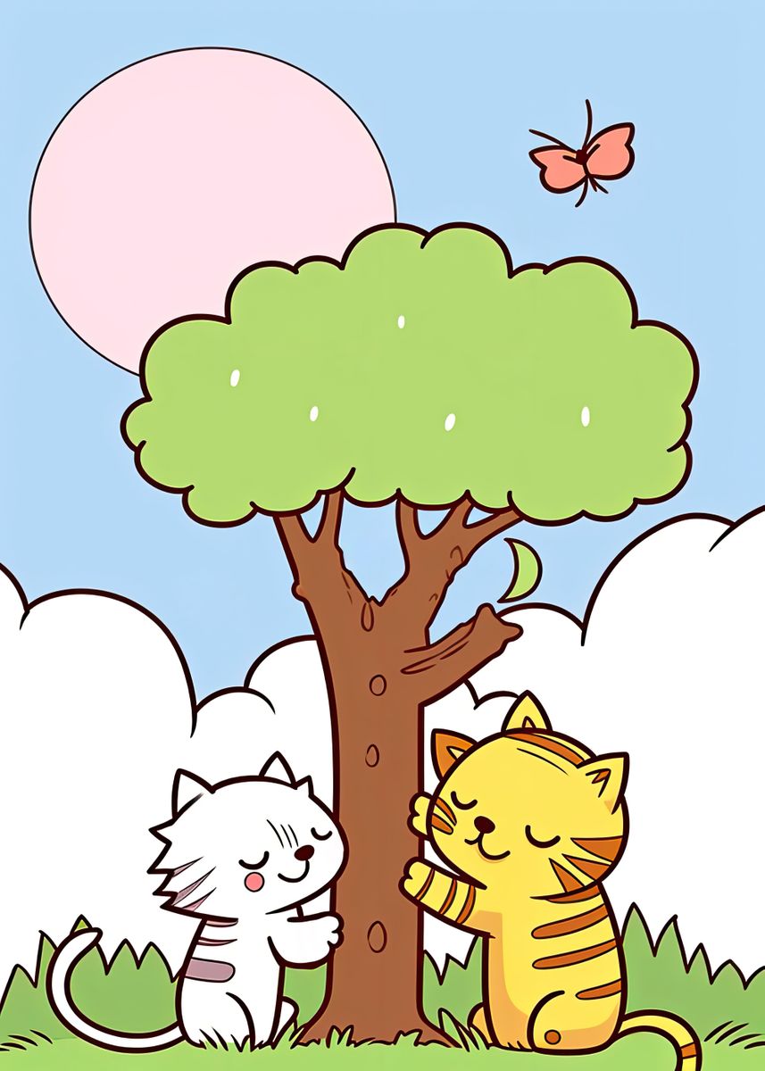 'Two Cats are Scratching' Poster, picture, metal print, paint by Mitoka ...