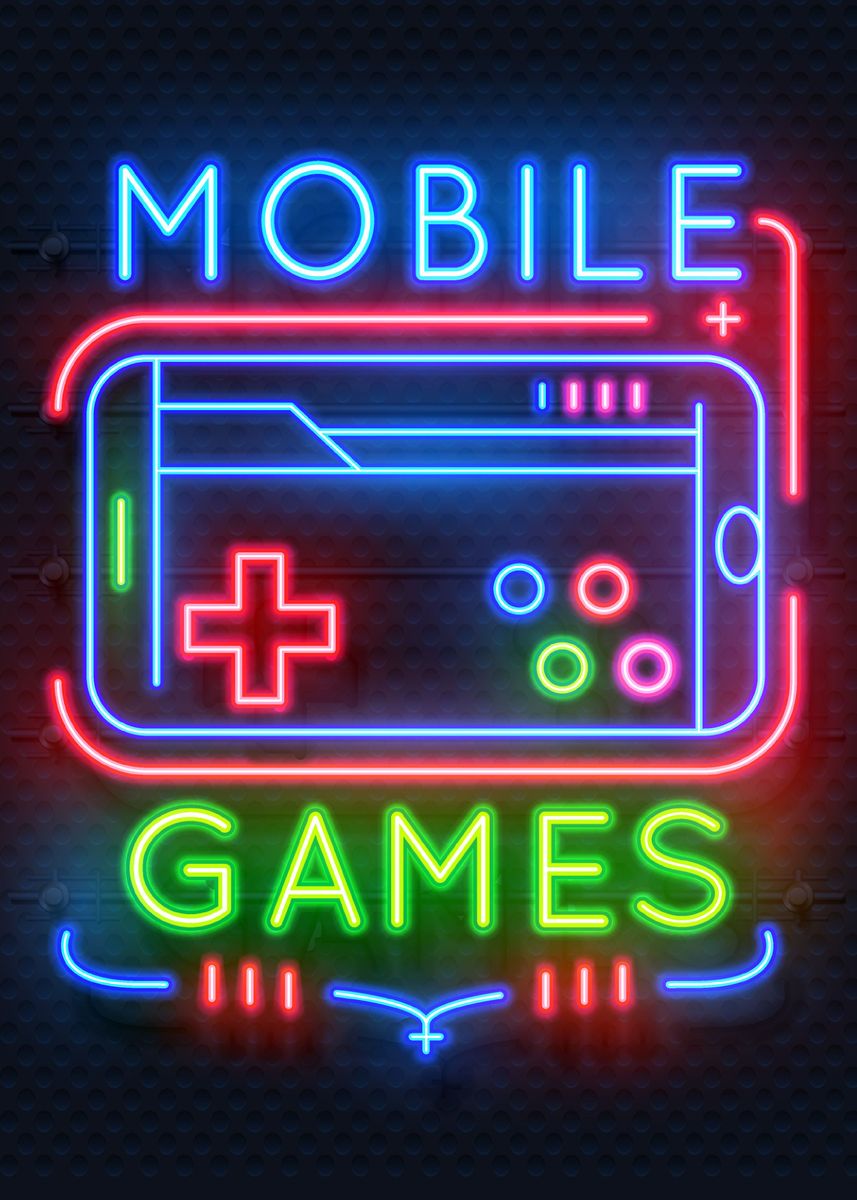 'Mobile Games Neon Gaming' Poster, picture, metal print, paint by ...