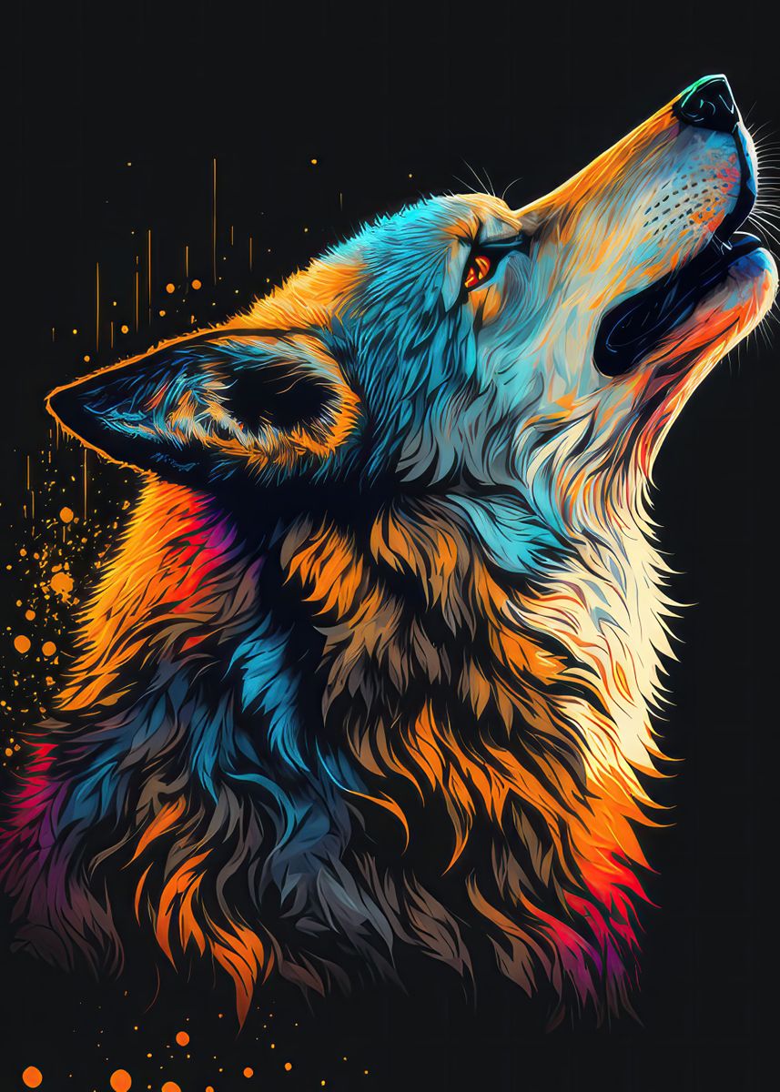 'Colourful Wolf' Poster, picture, metal print, paint by Wolf Design ...