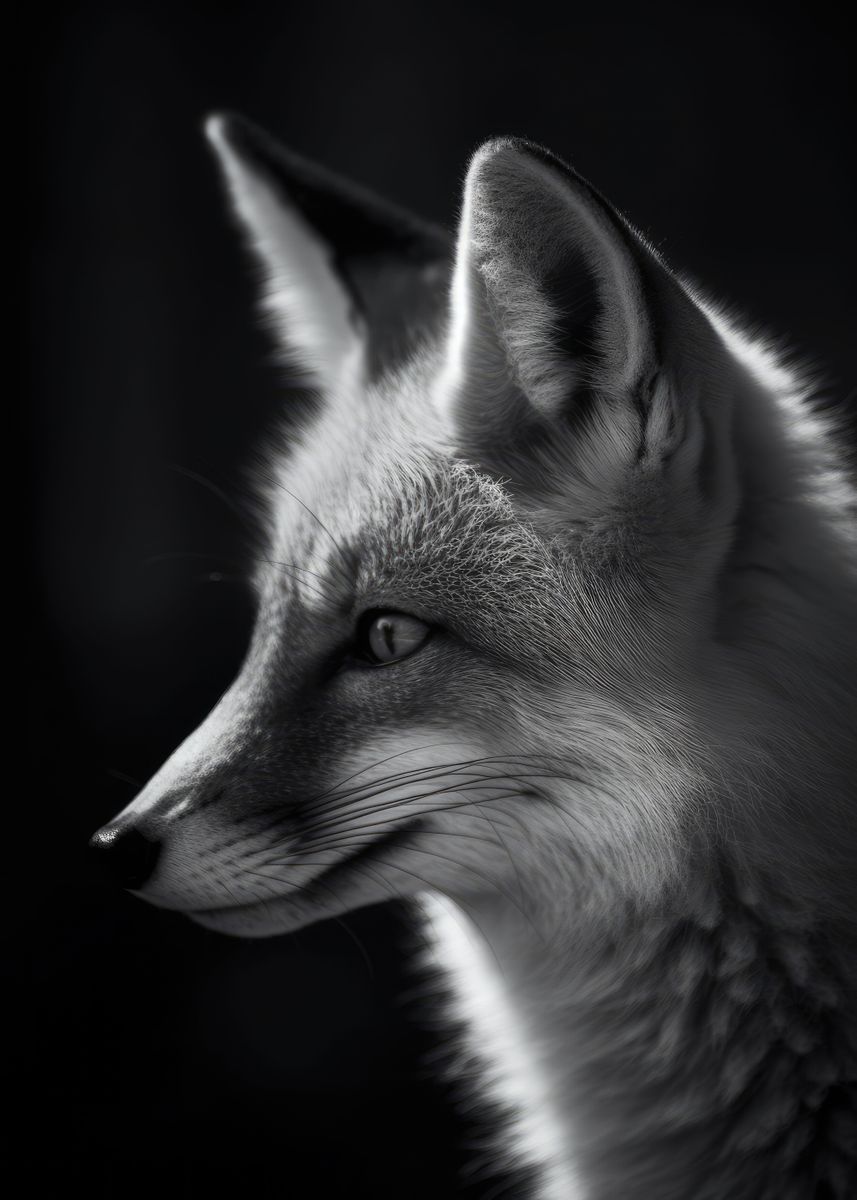 'Black and White Fox ' Poster, picture, metal print, paint by ...