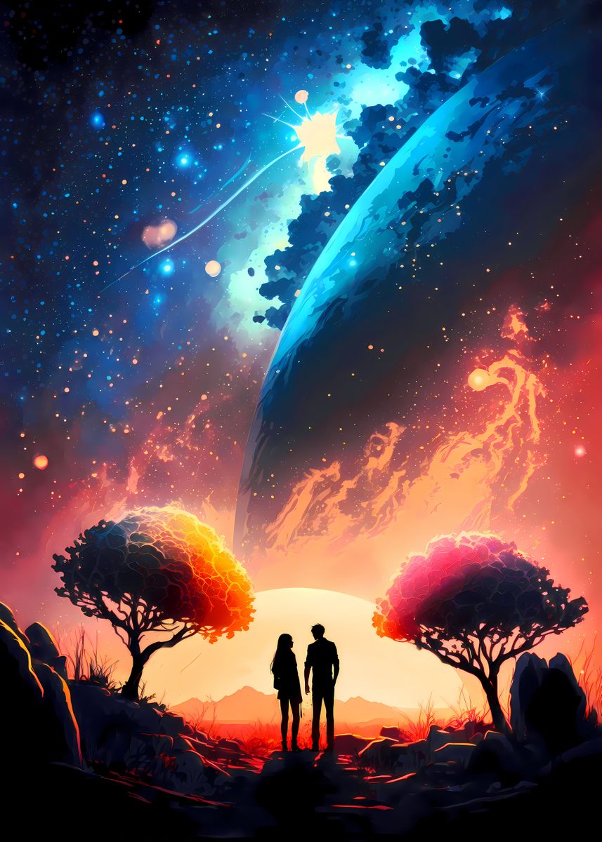 'Galactic Twilight Couple' Poster by Luong Phat | Displate