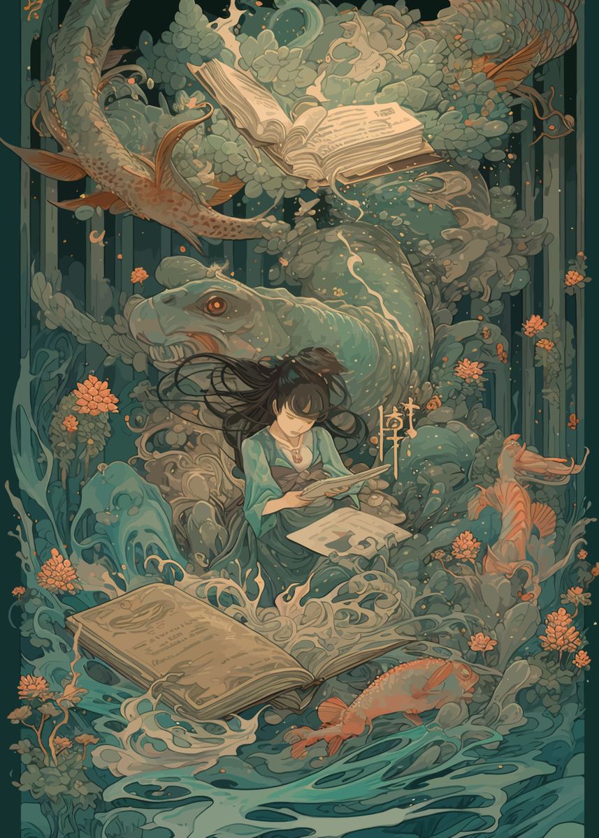 'Japanese Ancient Book' Poster, picture, metal print, paint by amelie ...