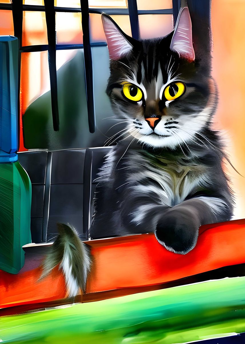 'Curious Tabby Portrait ' Poster, picture, metal print, paint by ...