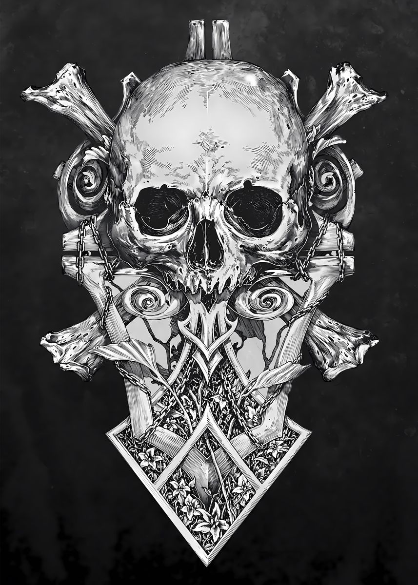 'Skull Monochrome Art' Poster, picture, metal print, paint by Lunaxys ...