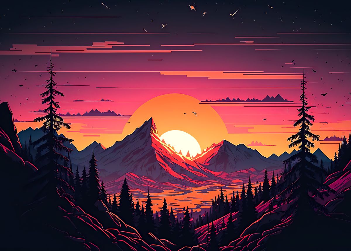 Mountain Sunset Poster By Paxtonronalda Displate