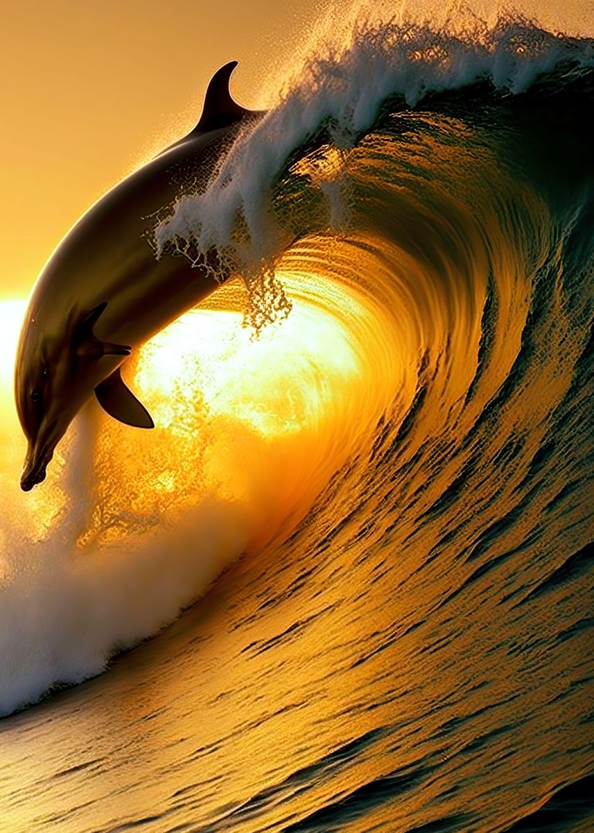 'Dolphin surfing' Poster, picture, metal print, paint by lauren akaety ...