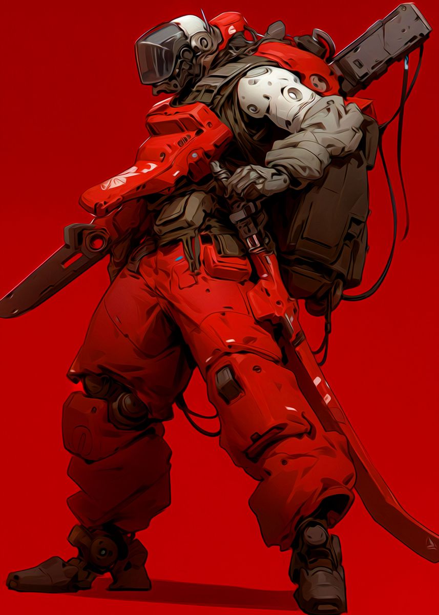'Red Cyborg Warrior' Poster, picture, metal print, paint by minh Vuong ...