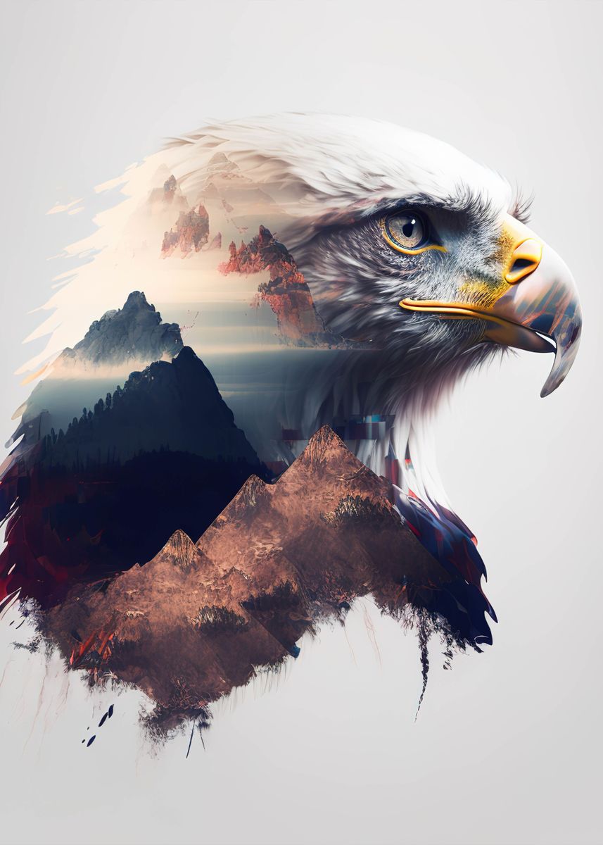 'eagle double exposure' Poster, picture, metal print, paint by Chloe ...