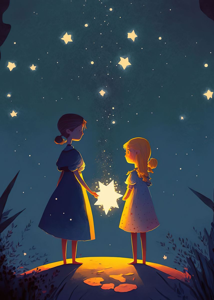 'Girl Stars Beautiful' Poster, picture, metal print, paint by Jena ...