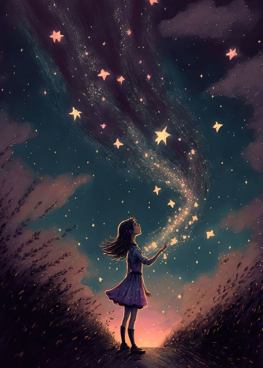 'Girl Stars Beautiful' Poster, picture, metal print, paint by Jena ...