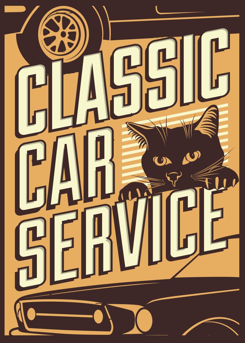 'Retro Cat and Garage 5' Poster, picture, metal print, paint by ...