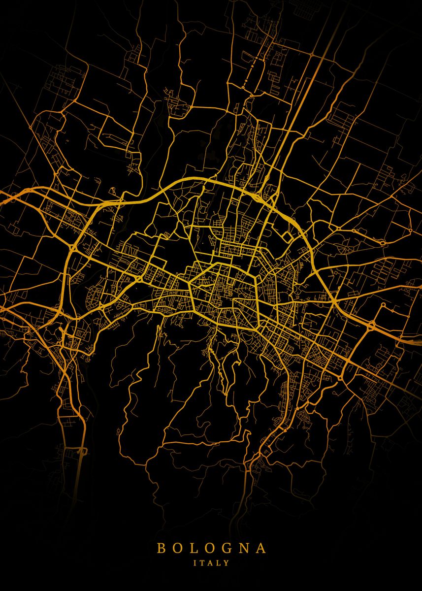 'Bologna City Map Gold' Poster, picture, metal print, paint by Trulaf ...
