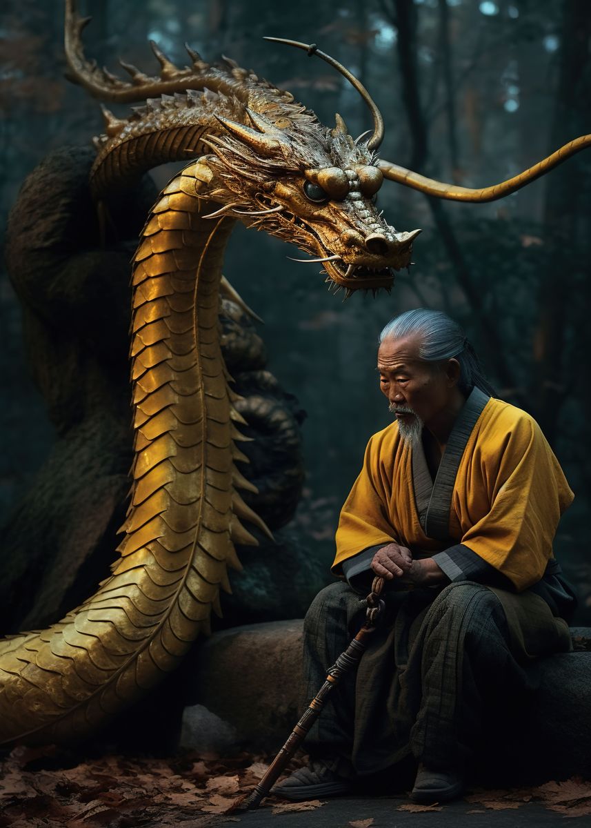 'Samurai Yellow Dragon' Poster, picture, metal print, paint by ...
