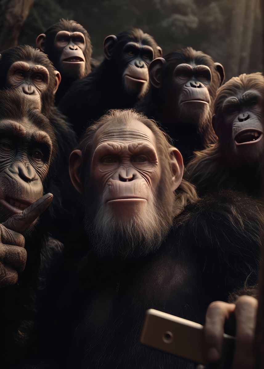 'Apes Taking a Selfie' Poster, picture, metal print, paint by Zenz | Displate