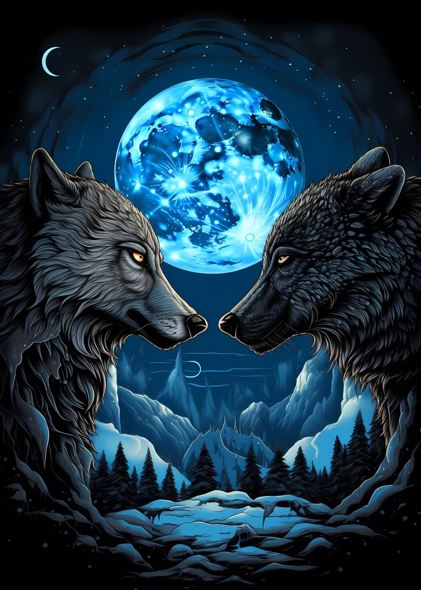 'wolf moonlight vintage' Poster, picture, metal print, paint by Rizzz ...