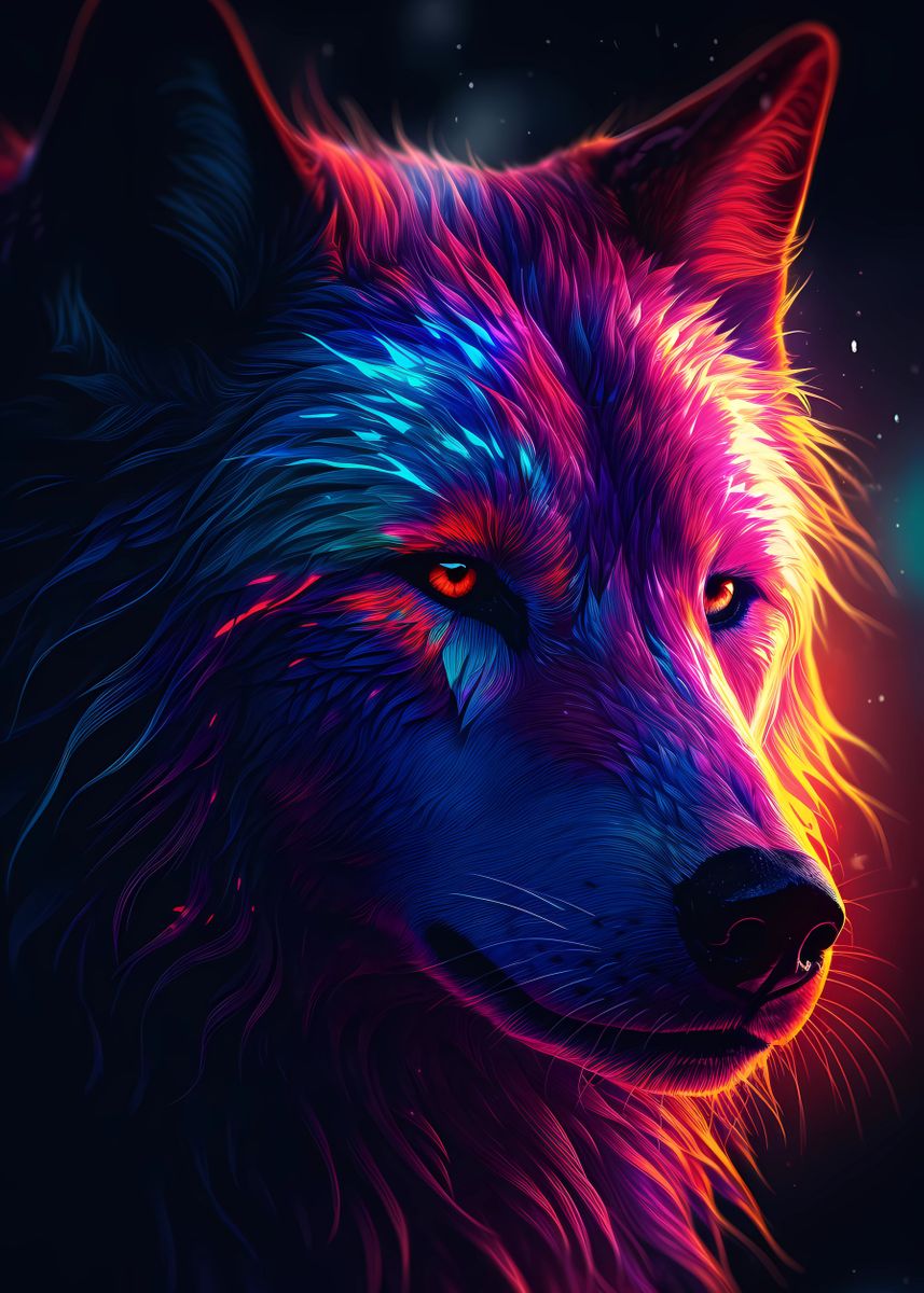 'Colorful Wolf Portrait 12' Poster, picture, metal print, paint by ...