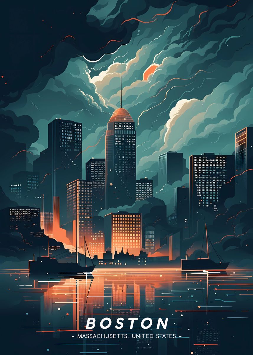 'Boston Skyscraper horizon' Poster, picture, metal print, paint by ...