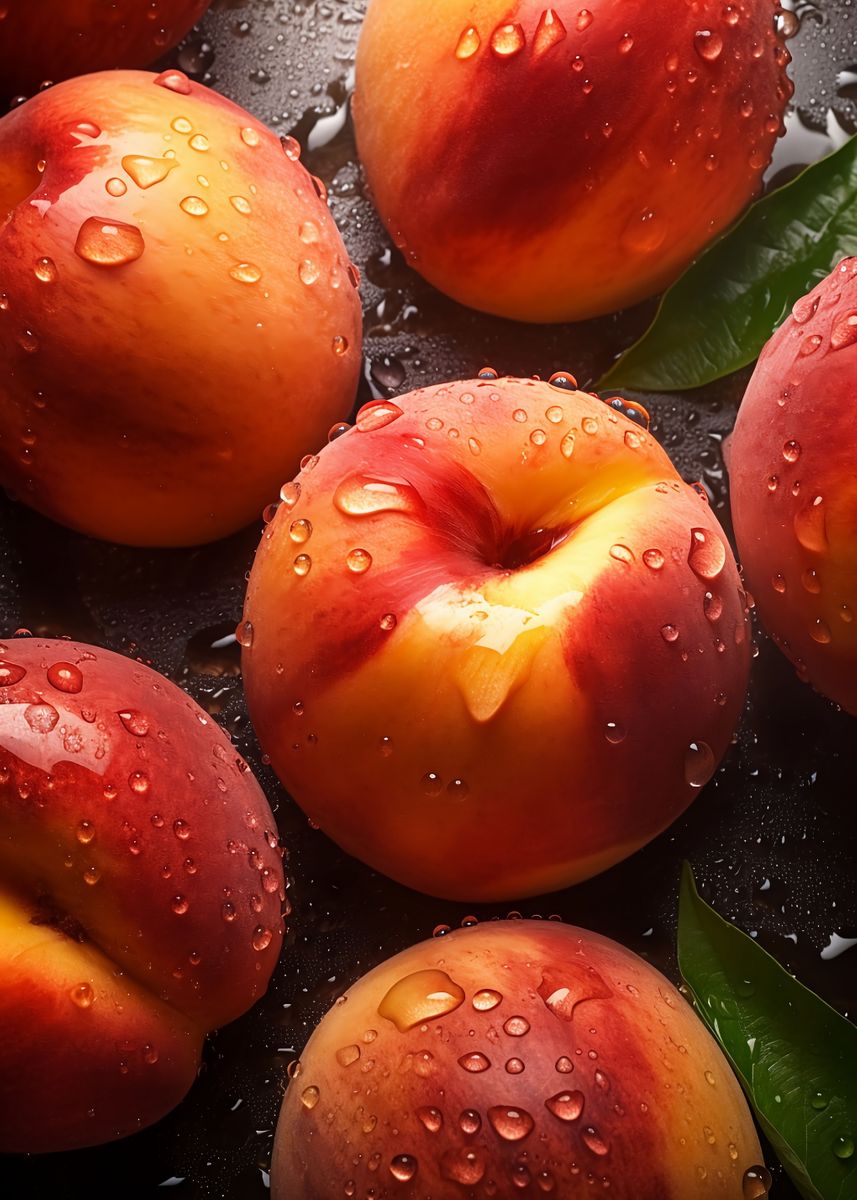 'Fresh Peaches' Poster, picture, metal print, paint by Pixaverse | Displate