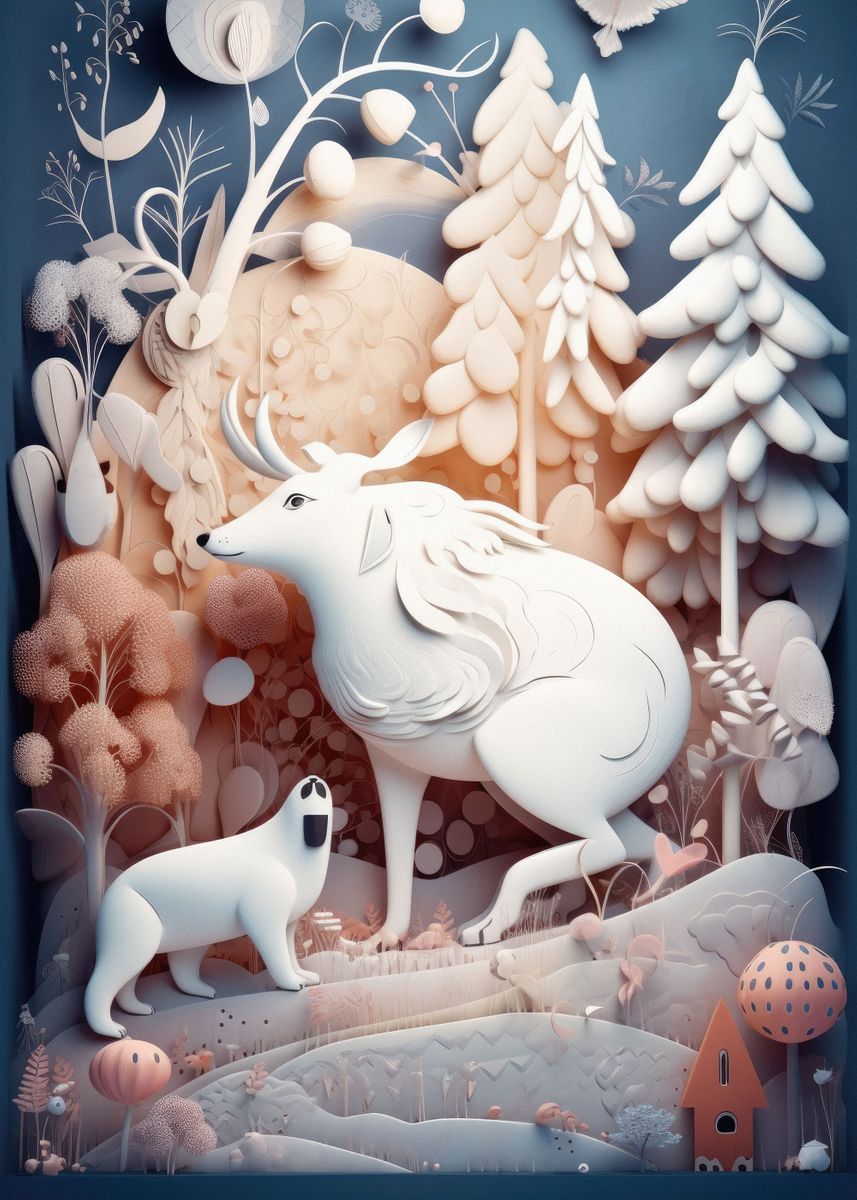 'Whimsical Deer' Poster, picture, metal print, paint by Colorfux | Displate