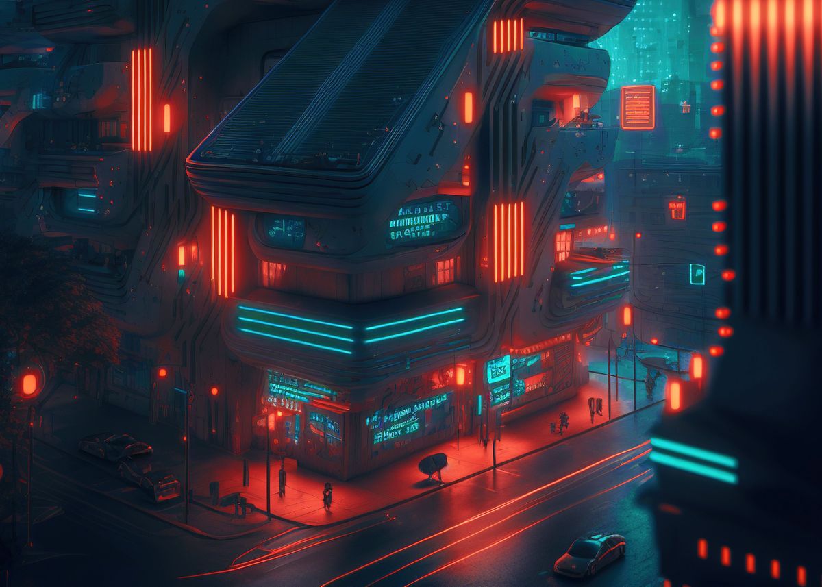 'Cyberpunk neon night' Poster by 80s Retro | Displate
