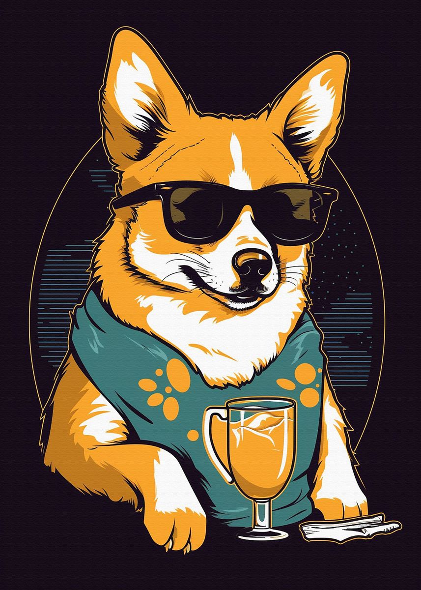 'Cool Corgi Dink Beer' Poster, picture, metal print, paint by Michael I ...