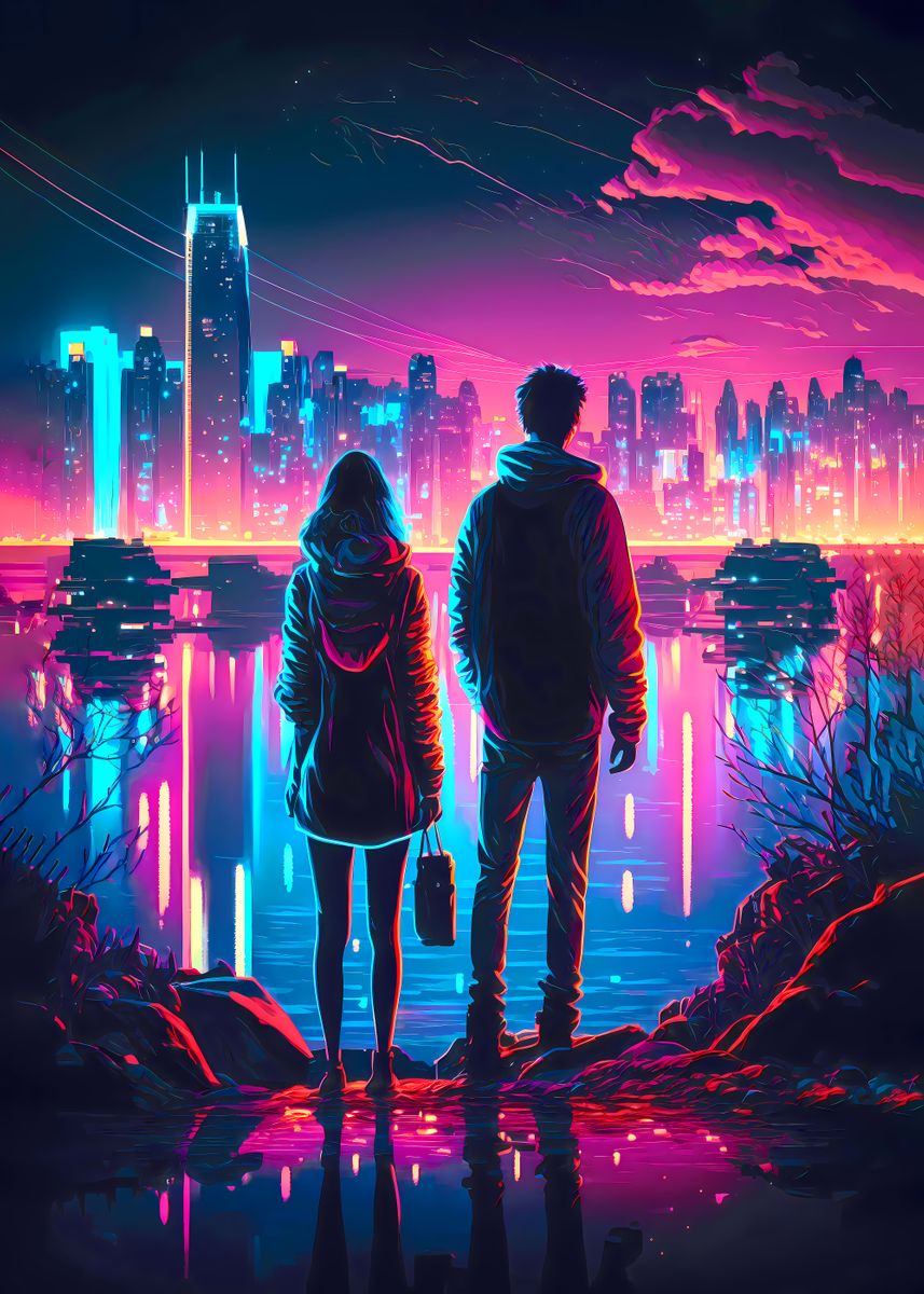 'Night life Couple Lovers' Poster, picture, metal print, paint by Luong ...