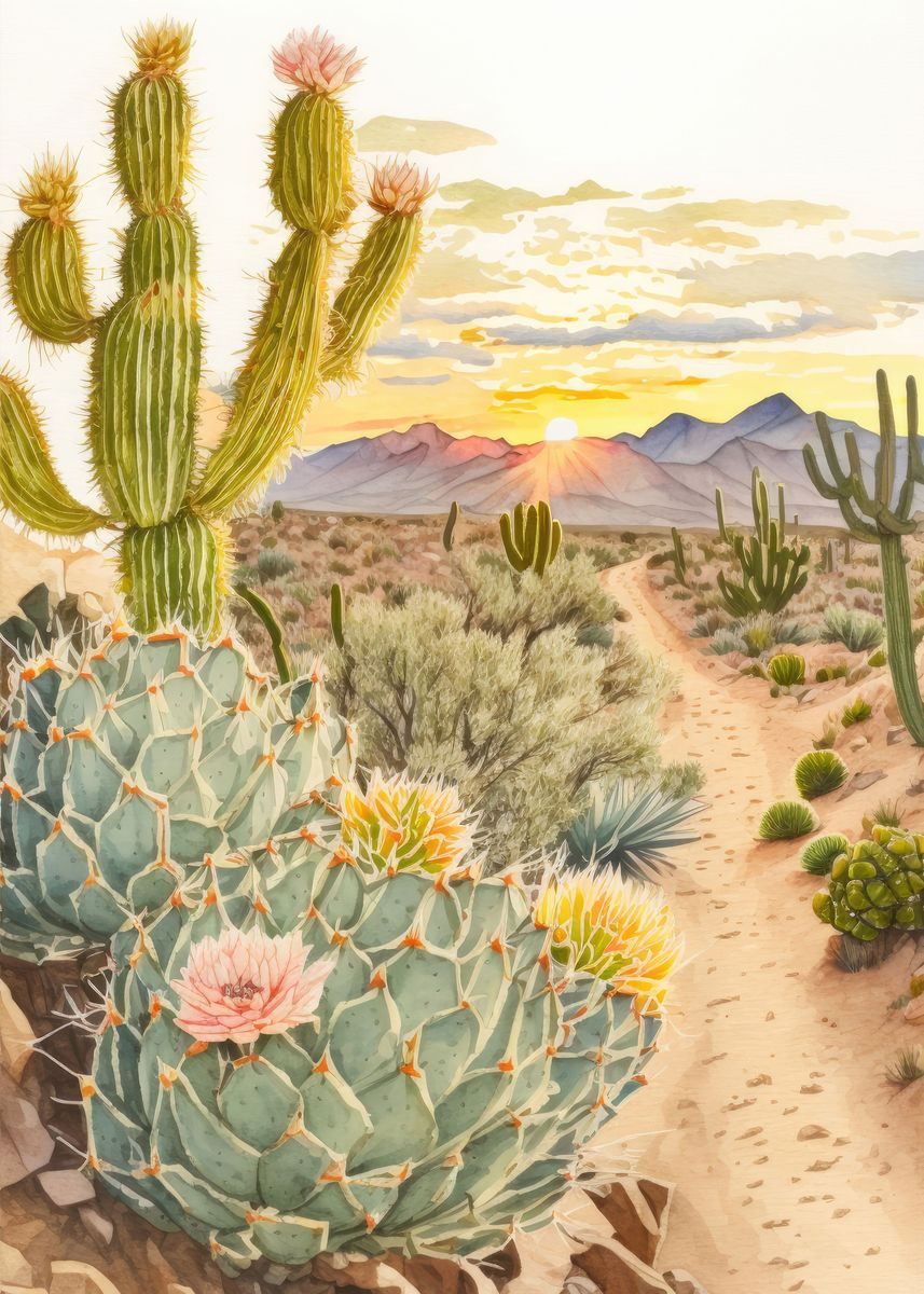 'Desert Watercolor Sunset' Poster, picture, metal print, paint by Nick ...