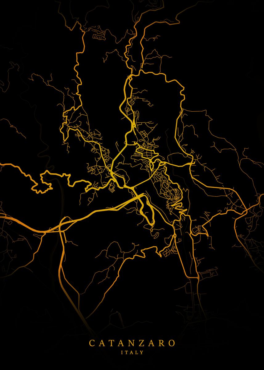 'Catanzaro City Map Gold' Poster, picture, metal print, paint by Trulaf Design | Displate