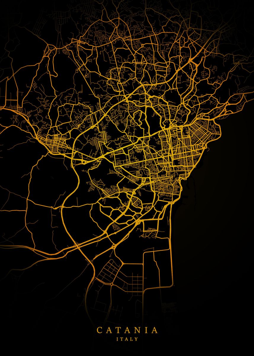 'Catania City Map Gold' Poster, picture, metal print, paint by Trulaf ...