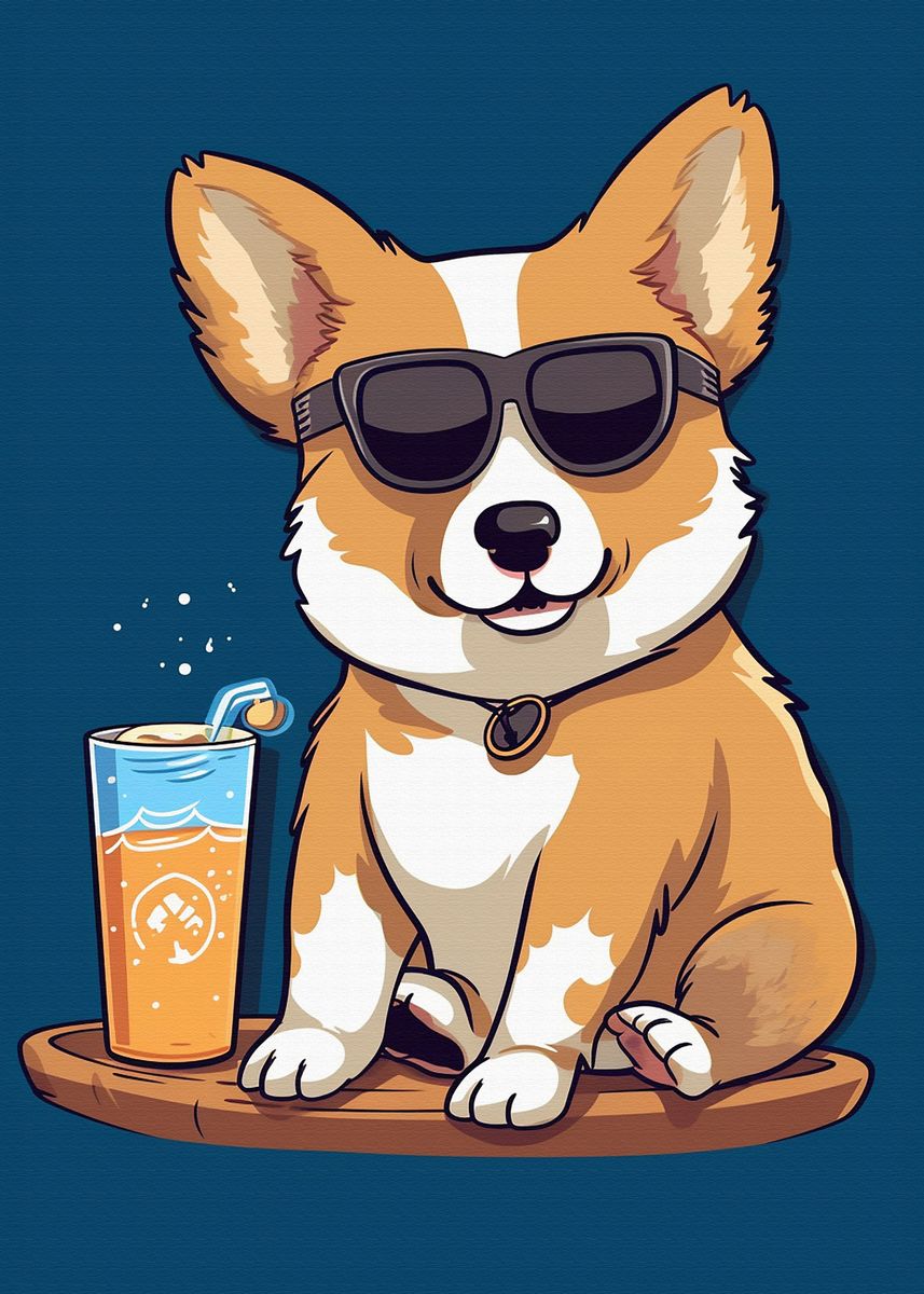 'Cool Corgi Dink Beer' Poster, picture, metal print, paint by Michael I ...