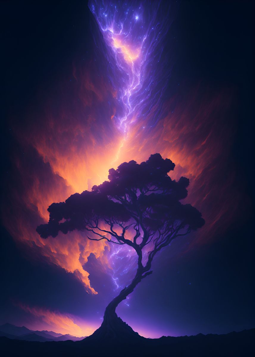 'Cosmic Tree Lightning' Poster, picture, metal print, paint by ...