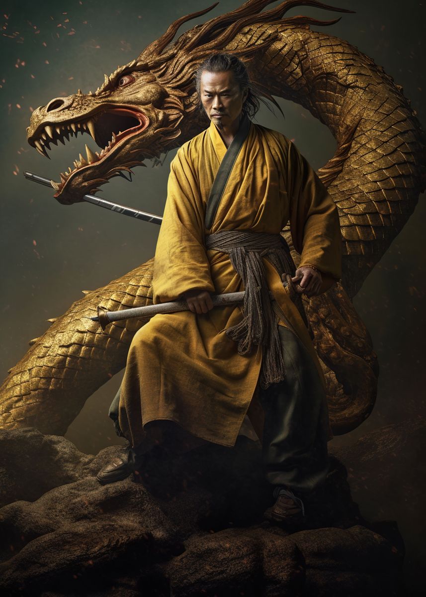 ' Samurai vs Dragon Fight ' Poster, picture, metal print, paint by ...