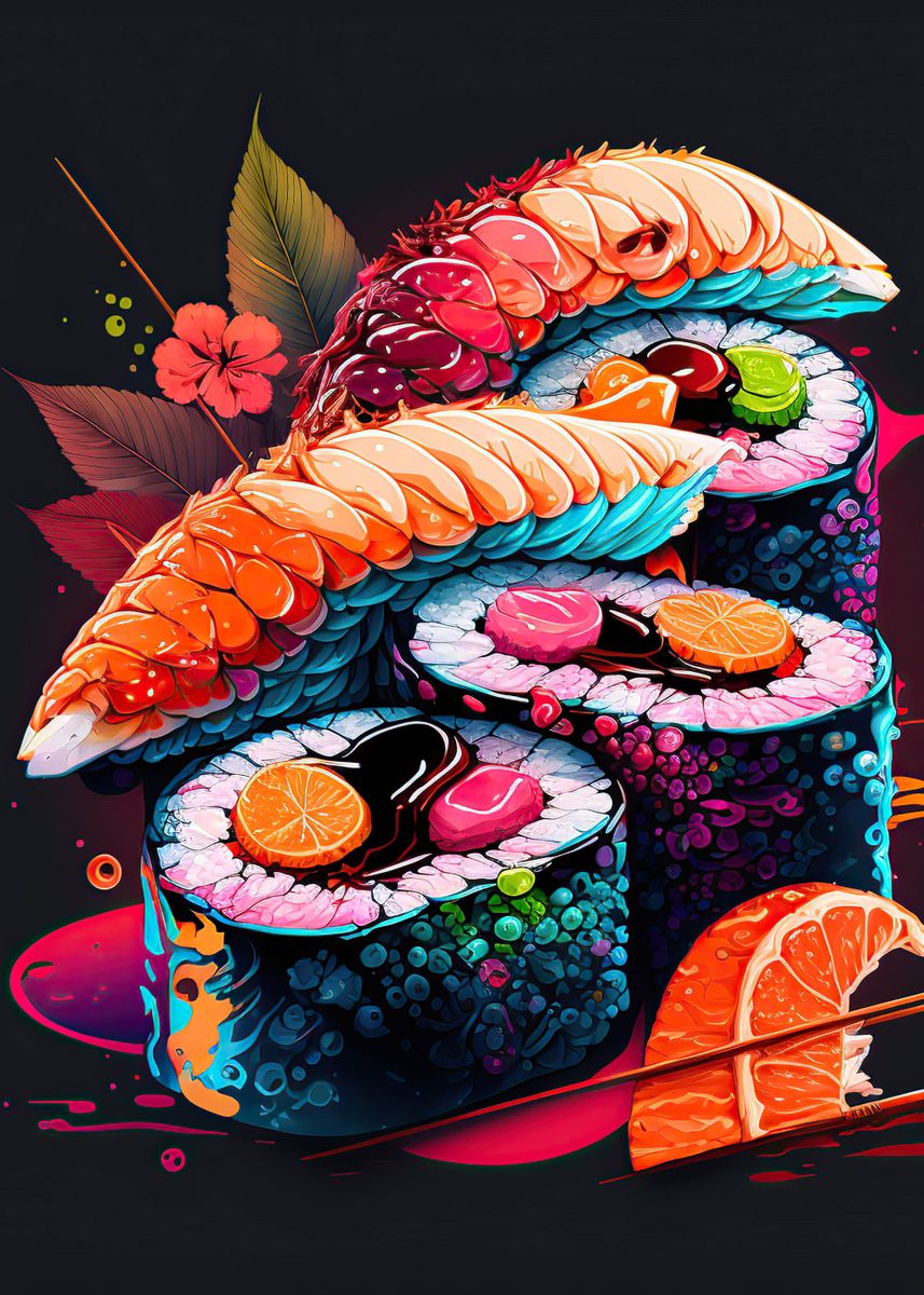 'sushi japan food' Poster, picture, metal print, paint by Peter Li | Displate