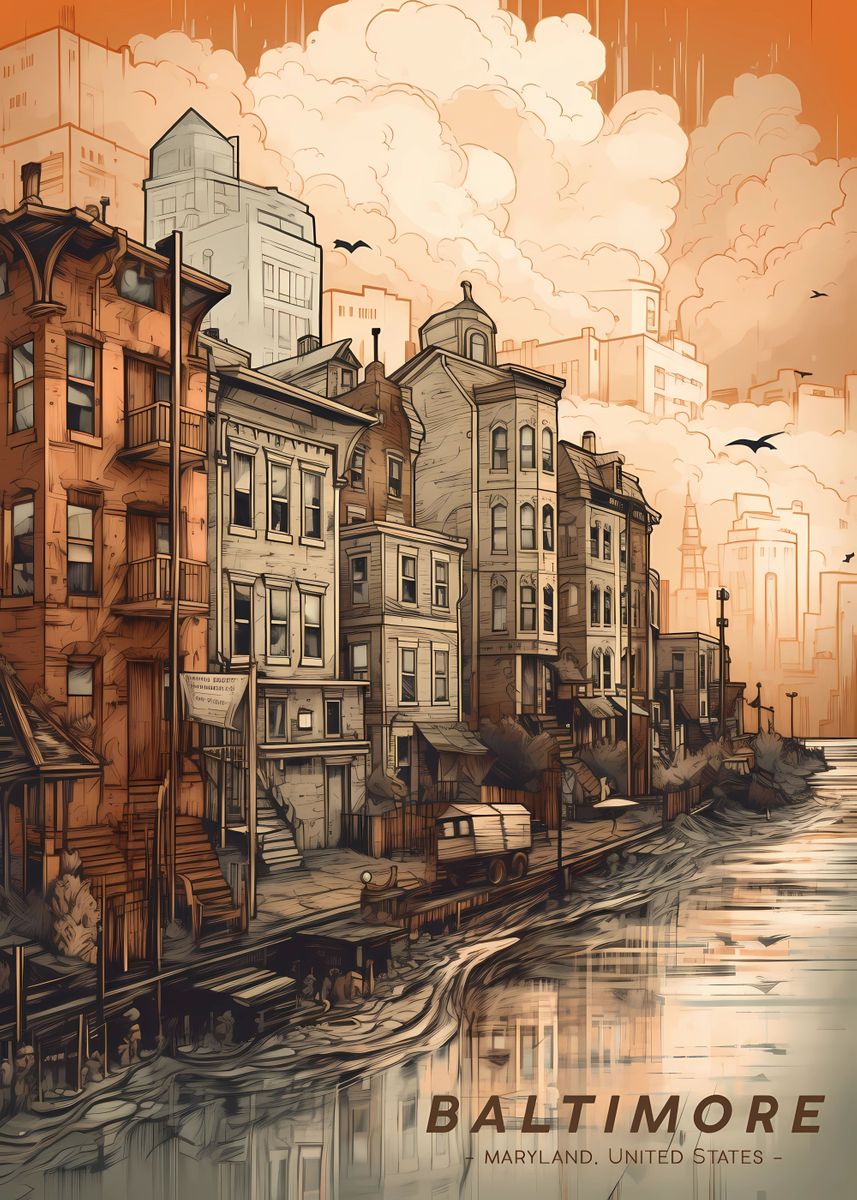 'Baltimore Urban city view' Poster, picture, metal print, paint by ...