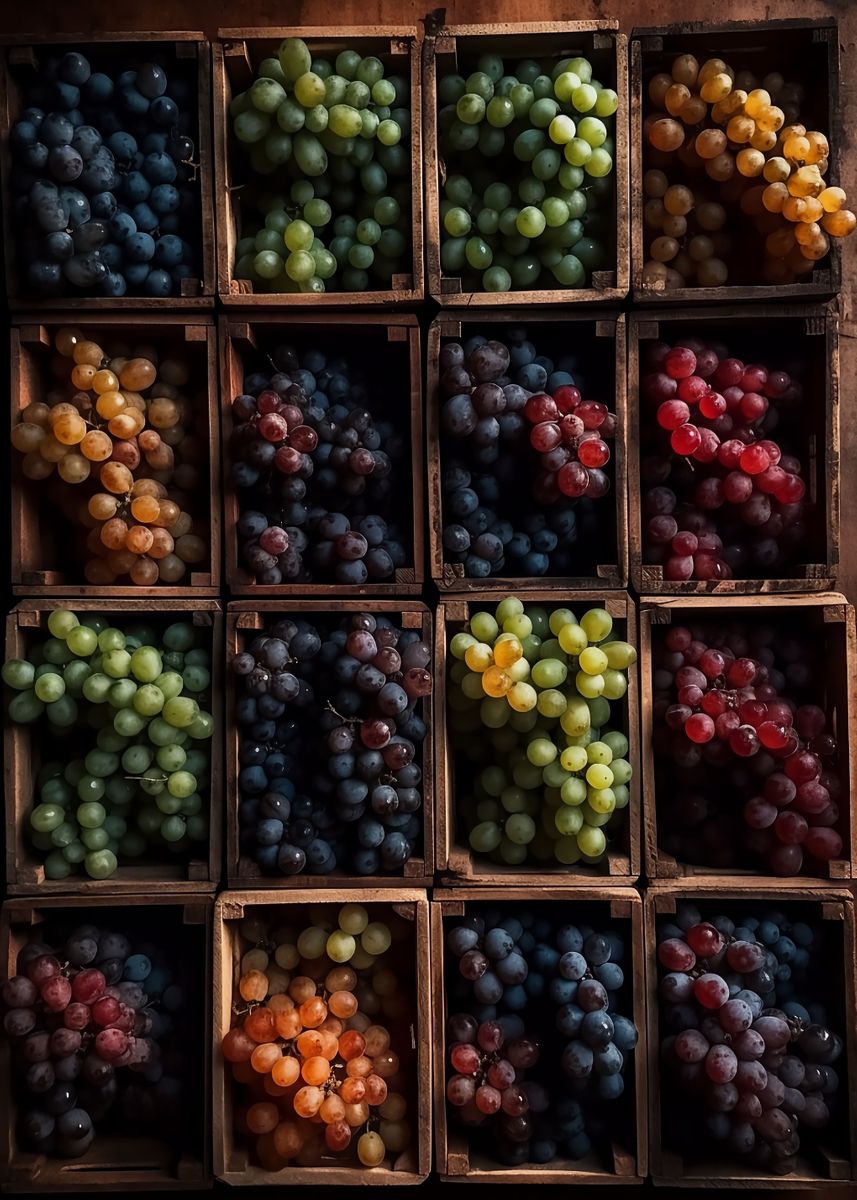 'Fresh Wine Grape Selection' Poster, picture, metal print, paint by Pixaverse | Displate