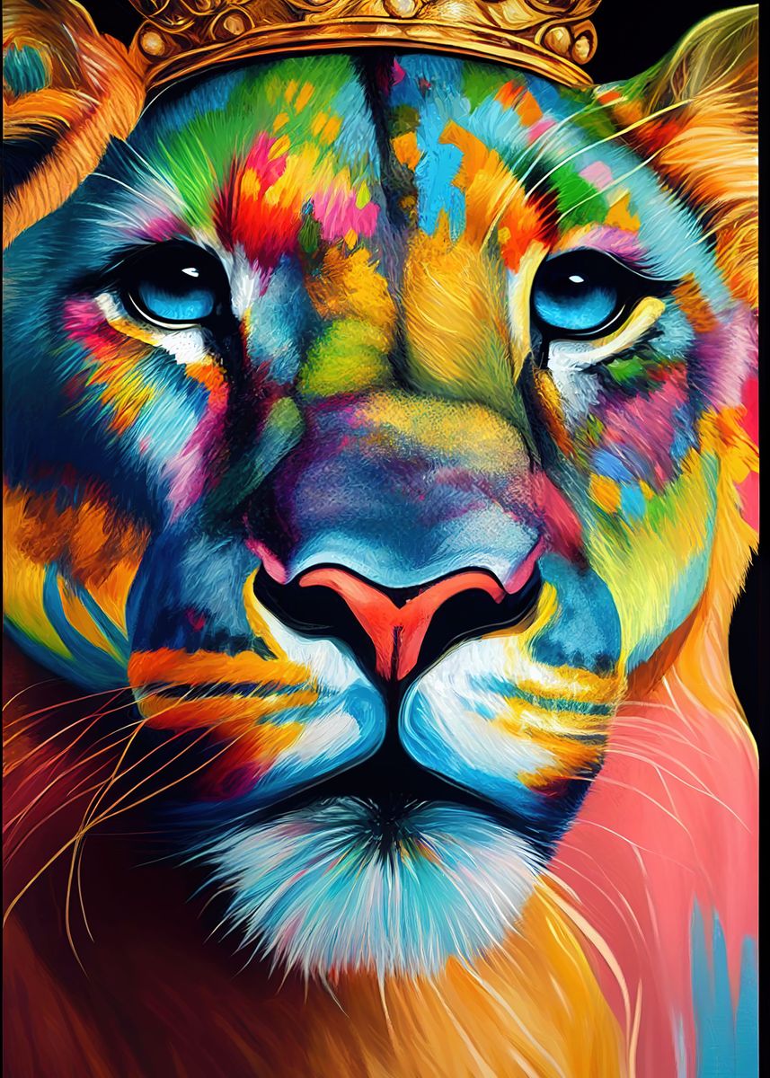 'Colorful Lioness Animals' Poster, picture, metal print, paint by ...