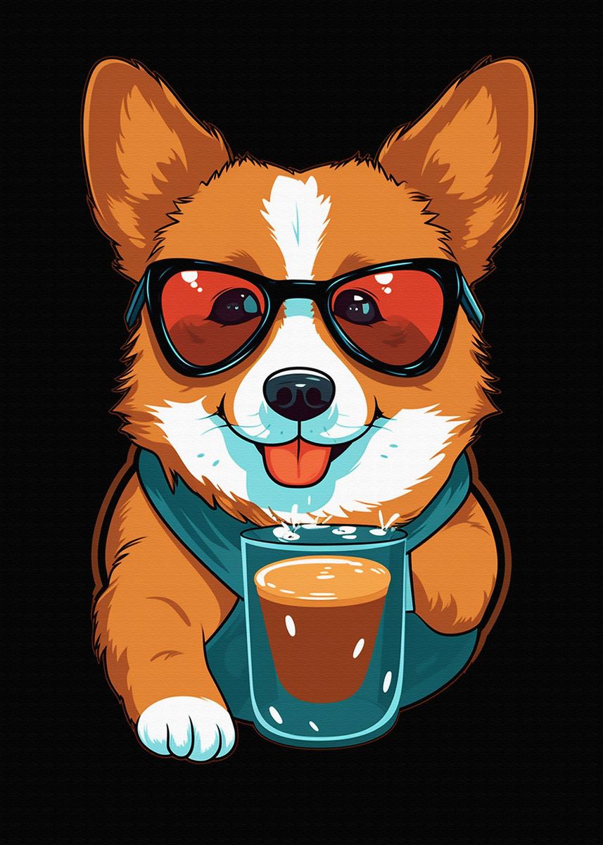 'Cool Corgi Dink Beer' Poster, picture, metal print, paint by Michael I ...
