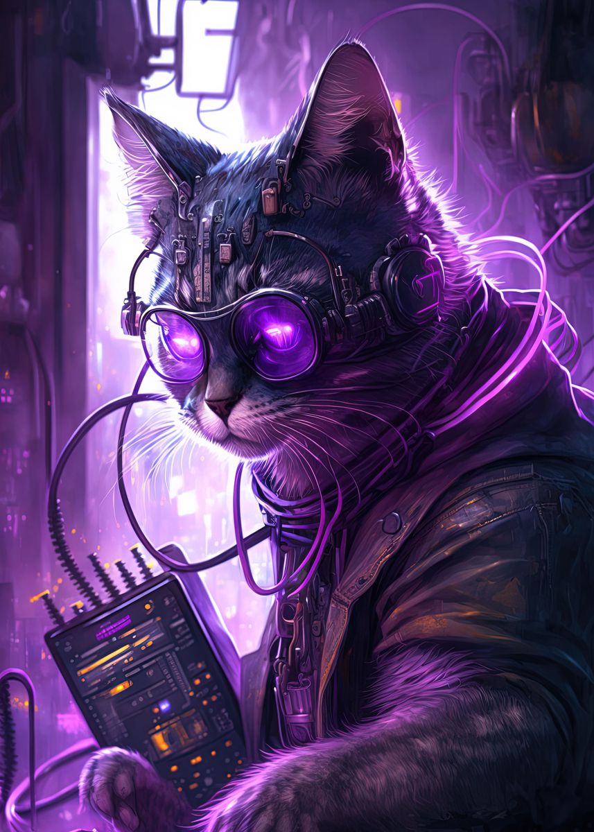 'Cat Cyberpunk' Poster, picture, metal print, paint by Zake Yonkou ...