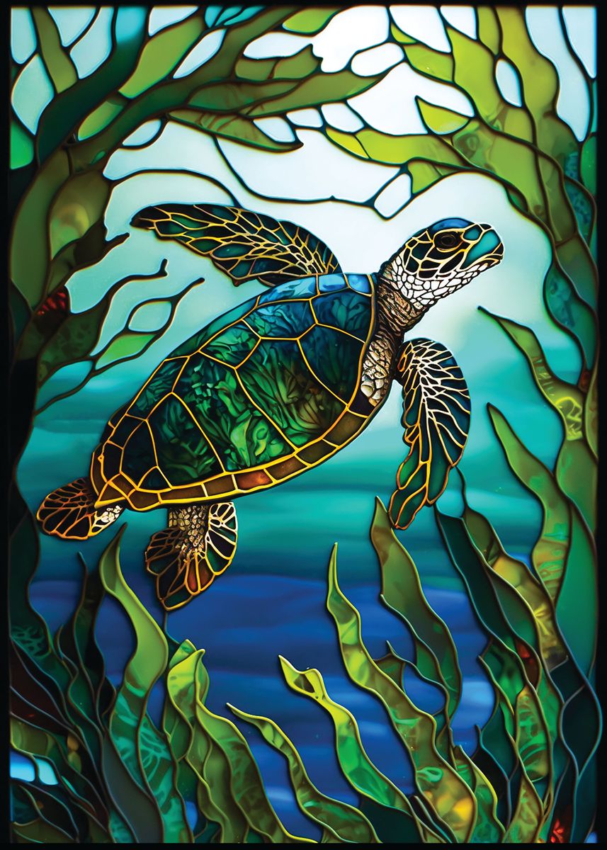 'Turtle Stained Glass ' Poster, picture, metal print, paint by XDream ...
