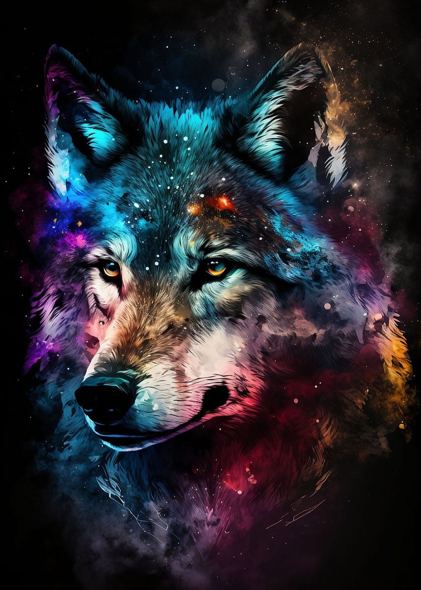 'Space Wolf Galaxy' Poster, picture, metal print, paint by ...