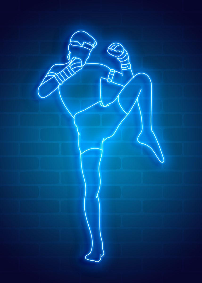 'kick boxing neon' Poster, picture, metal print, paint by dam art ...
