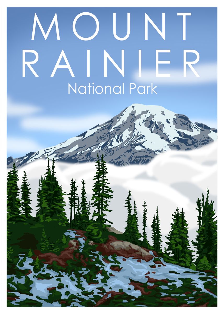 'Mount Rainier' Poster, picture, metal print, paint by OmegaArt | Displate