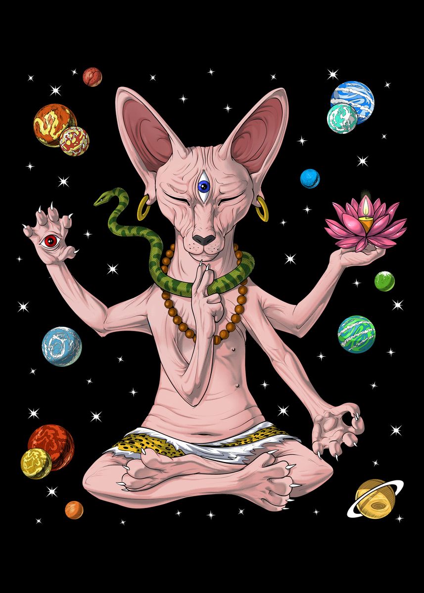 'Sphynx Cat Zen Meditation' Poster, picture, metal print, paint by Psychonautica | Displate