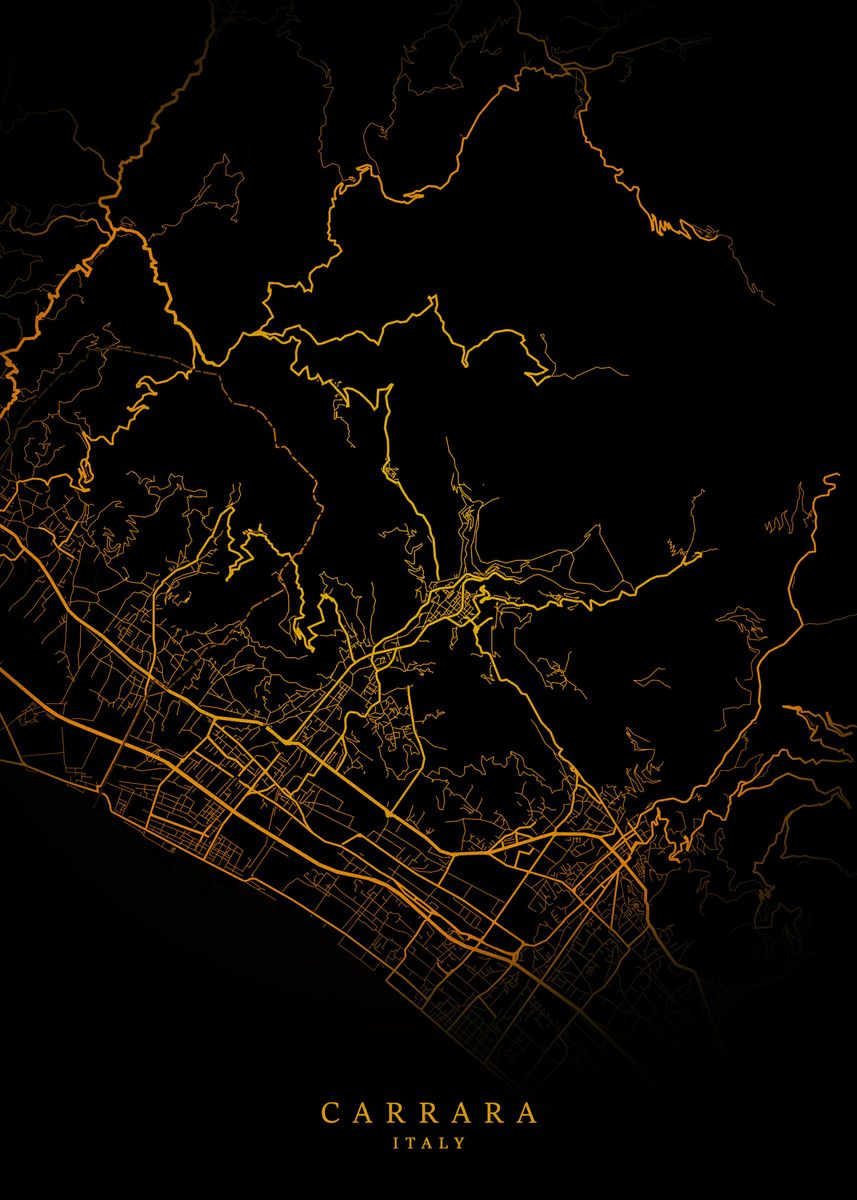 'Carrara City Map Gold' Poster, picture, metal print, paint by Trulaf ...