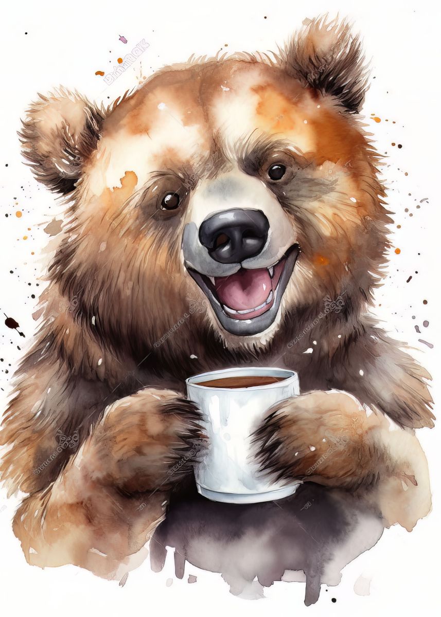 'Coffee with Cute Bear' Poster, picture, metal print, paint by Scott ...